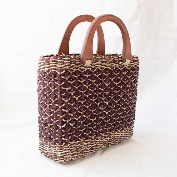 Handmade | Bags | Abaca Woven Handmade Hand Bag With Wooden Handles ...